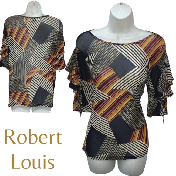 Robert Louis | Tops | Robert Louis Mesh Geometric Print Flutter Sleeve ...